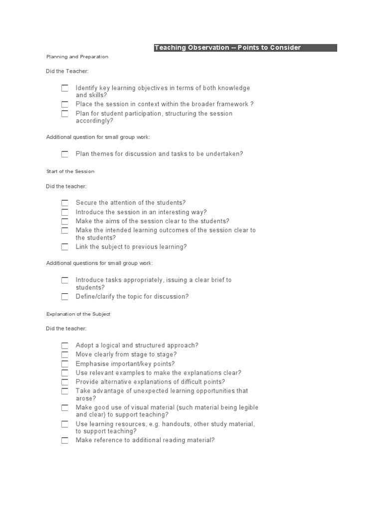 Teaching Observation Points | PDF