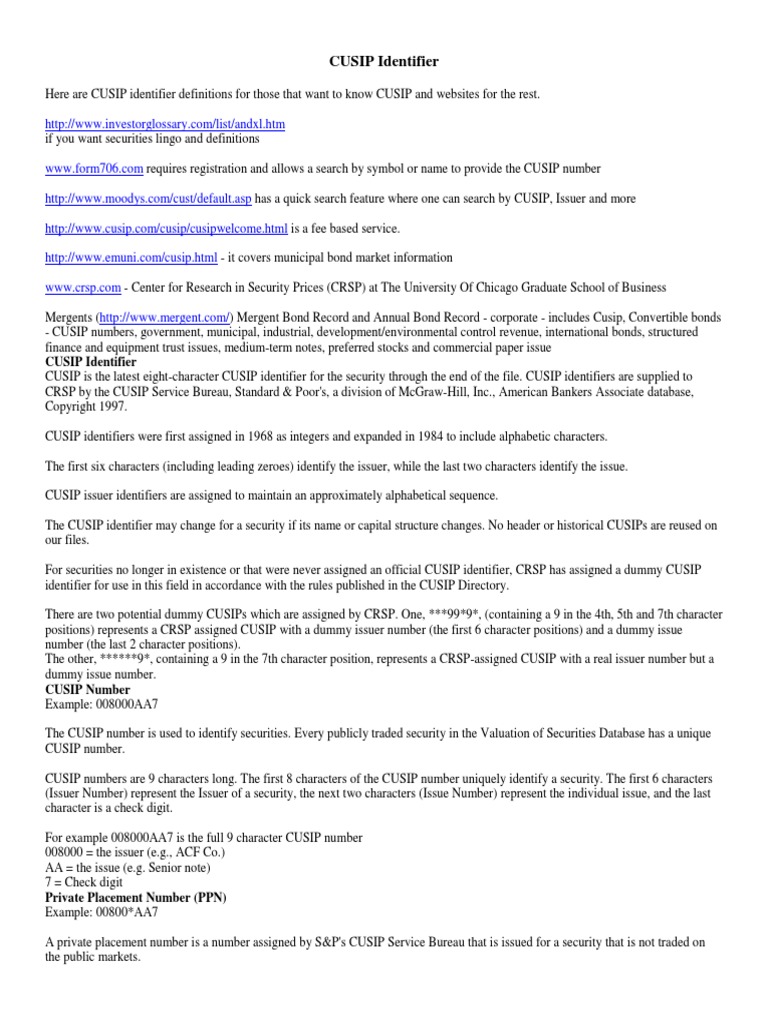 CUSIP Identifier | Download Free PDF | Cusip | Market Liquidity