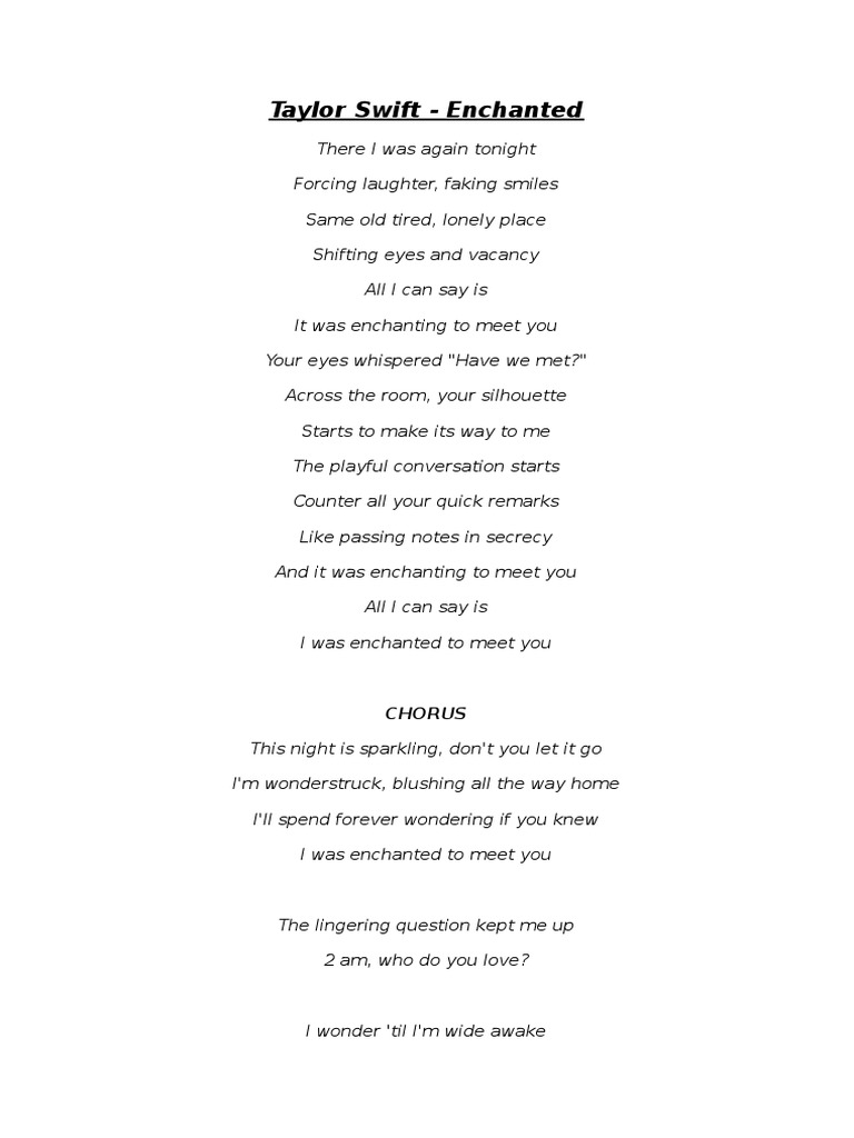 Enchanted Lyrics & Interpretation | PDF | Love | Nature