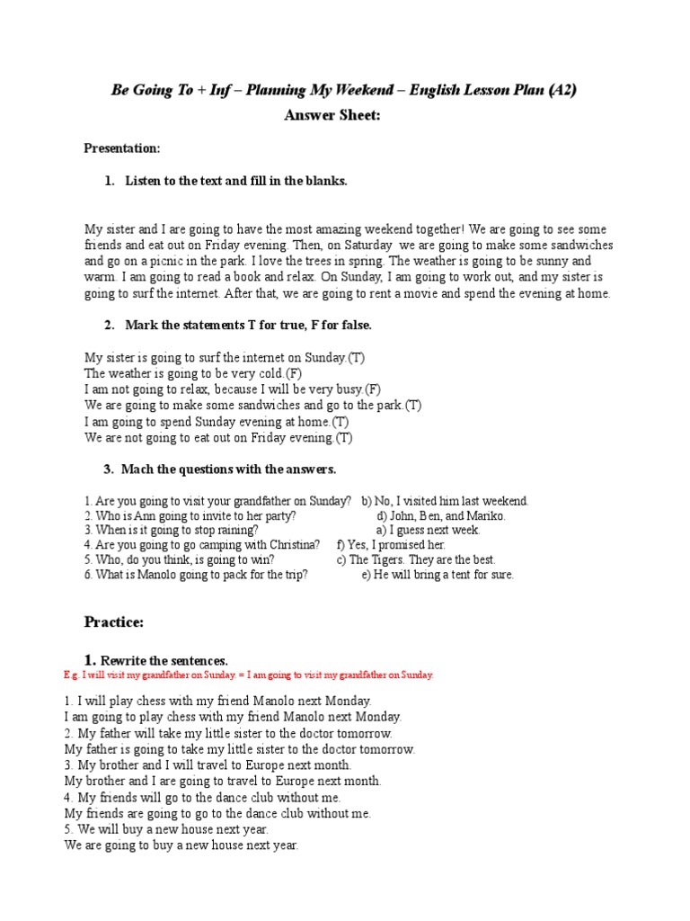 Weekend Plans: English Lesson A2 | PDF | Leisure