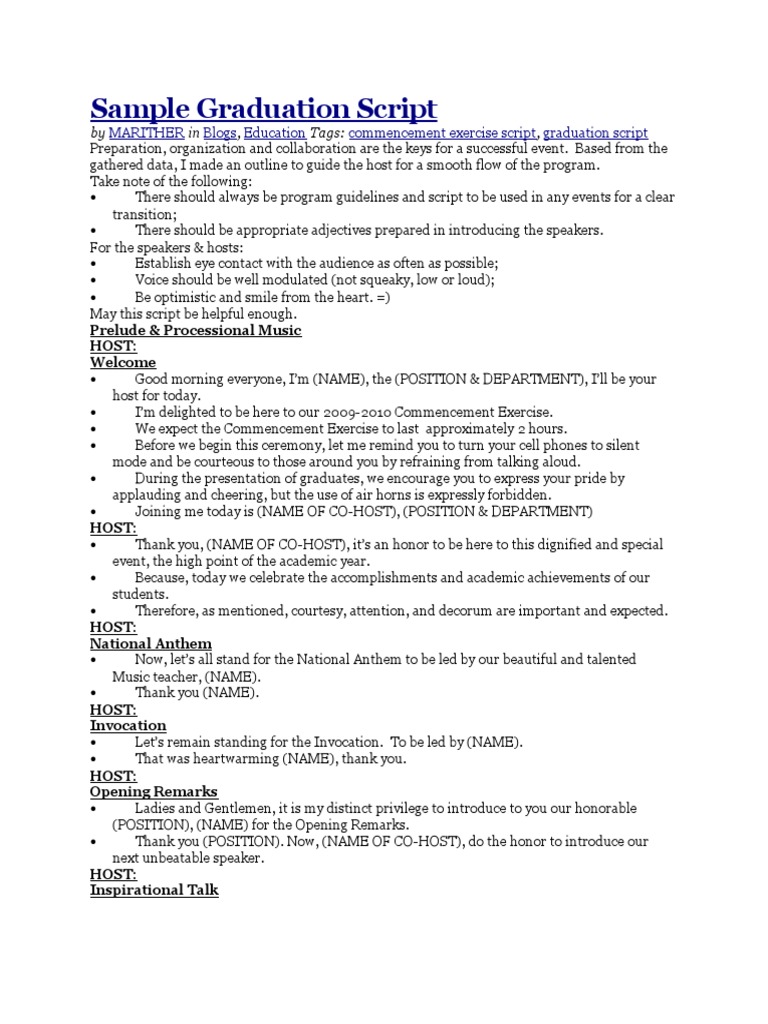 Sample Graduation Script | Further Education | Schools