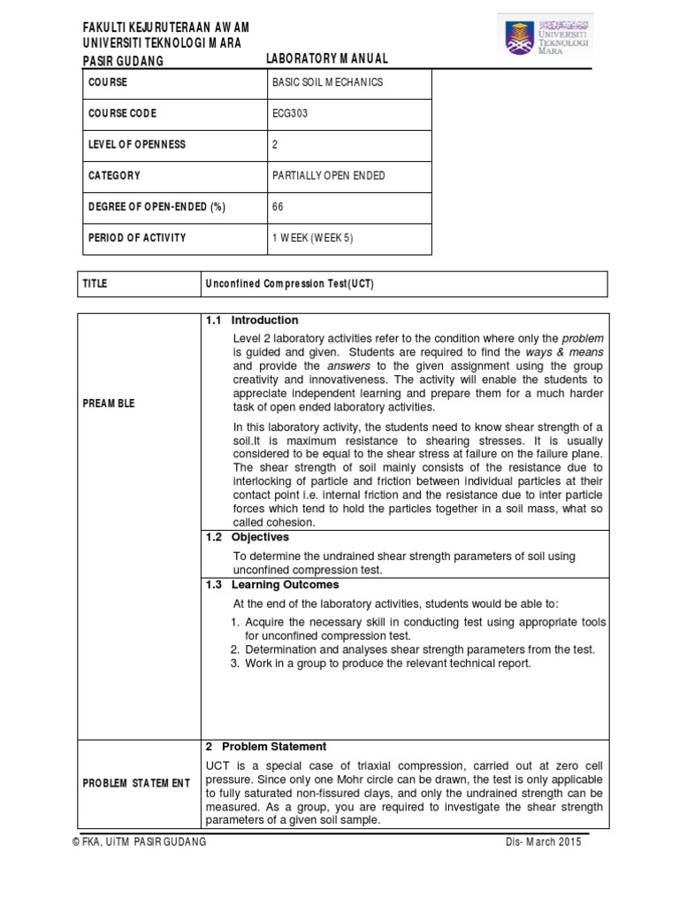 Lab 6 - Unconfined Compression Test | Soil Mechanics | Strength Of ...