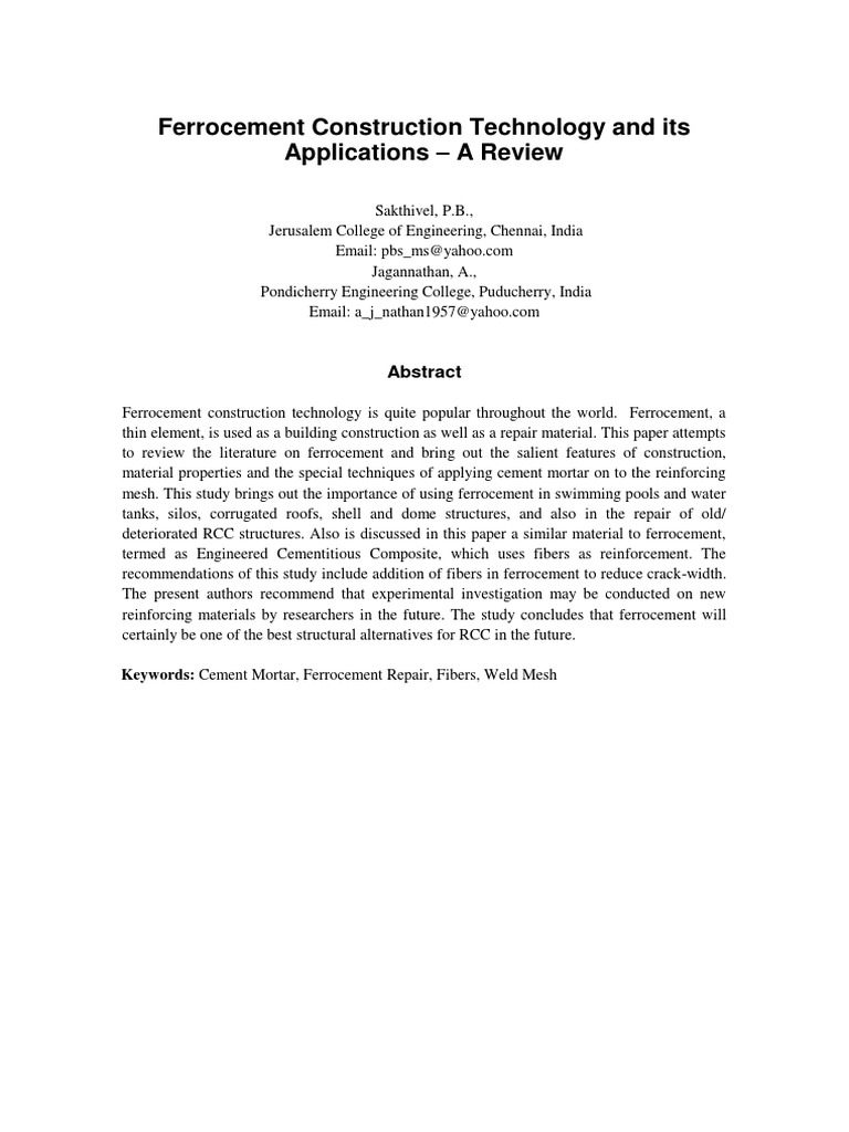 Ferrocement Construction | PDF | Mortar (Masonry) | Concrete