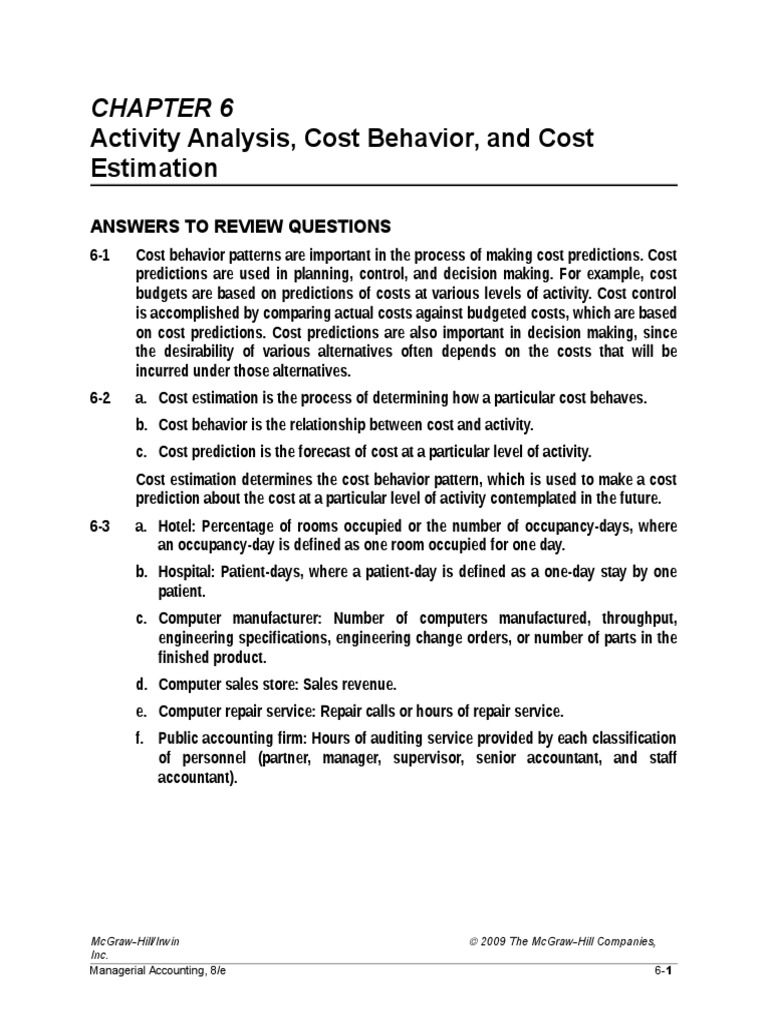 Activity Analysis Cost Behavior And Cost Estimation Solution Pdf