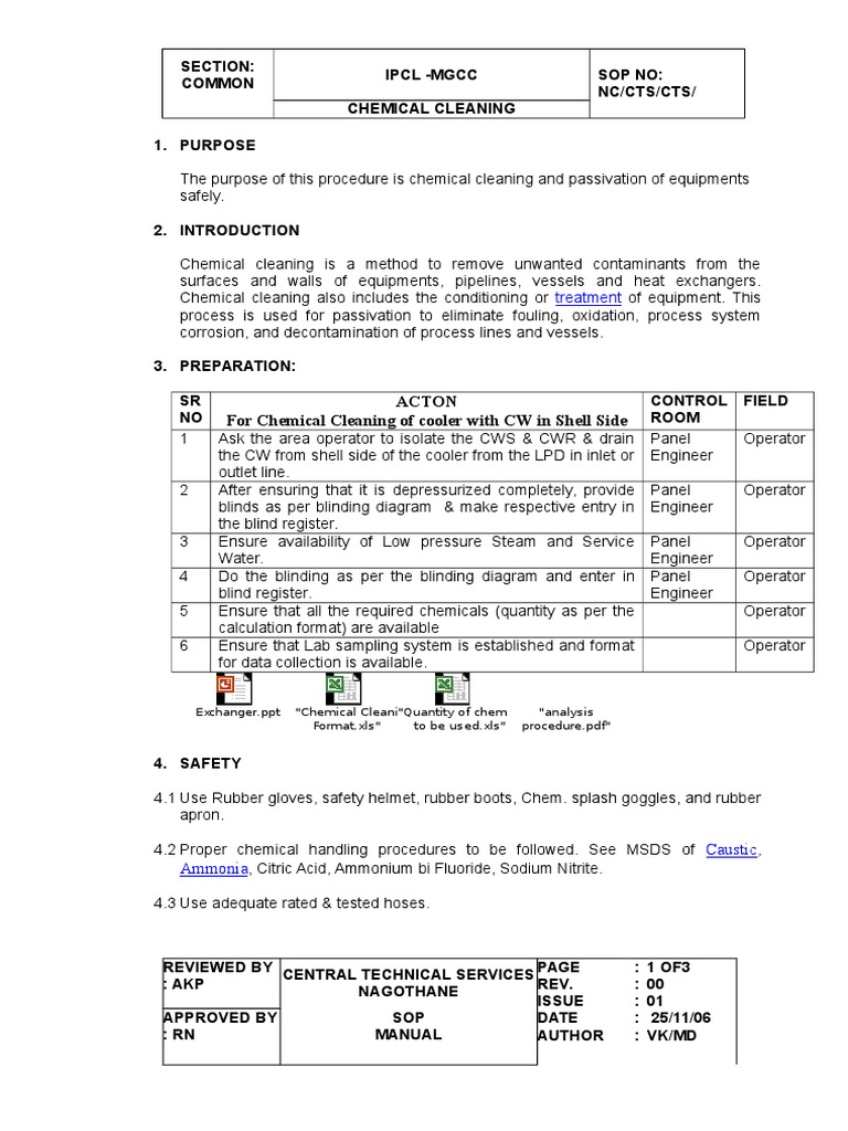 Chemical Cleaning Procedure | PDF | Ph | Acid