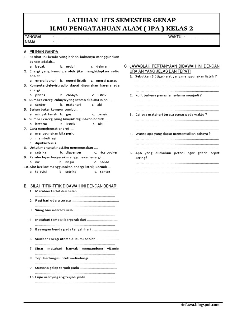 Soal UTS IPA Kelas 2 Semester 2 | PDF