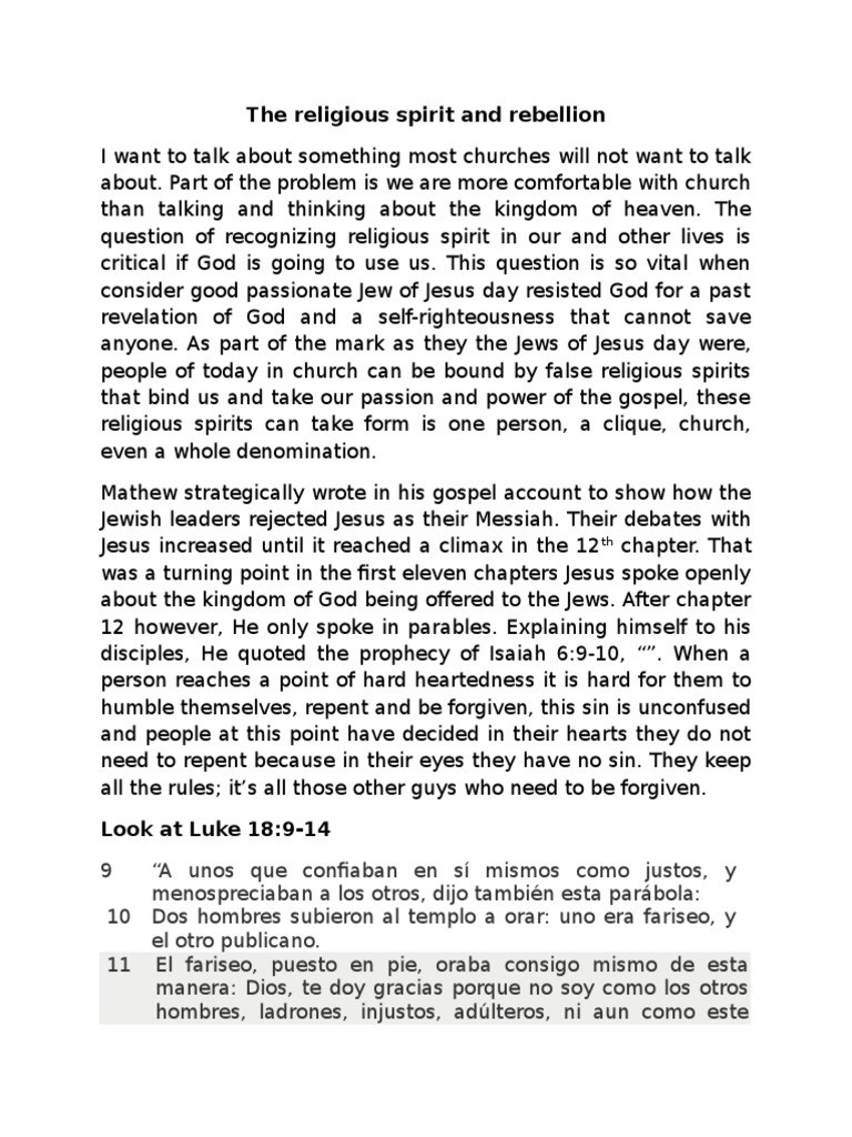 The Religious Spirit and Rebellion | PDF | The Gospel | Jesus