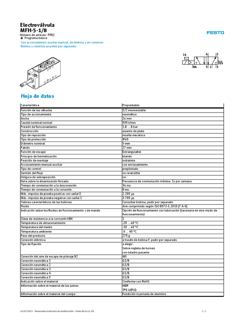 Hoja de Datos Valvula | PDF