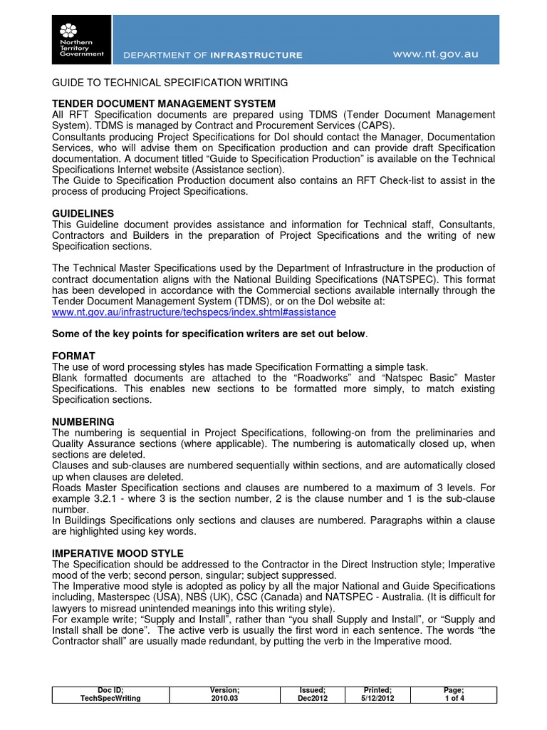 Guide to Tech Spec Writing | Specification (Technical Standard) | Phrase