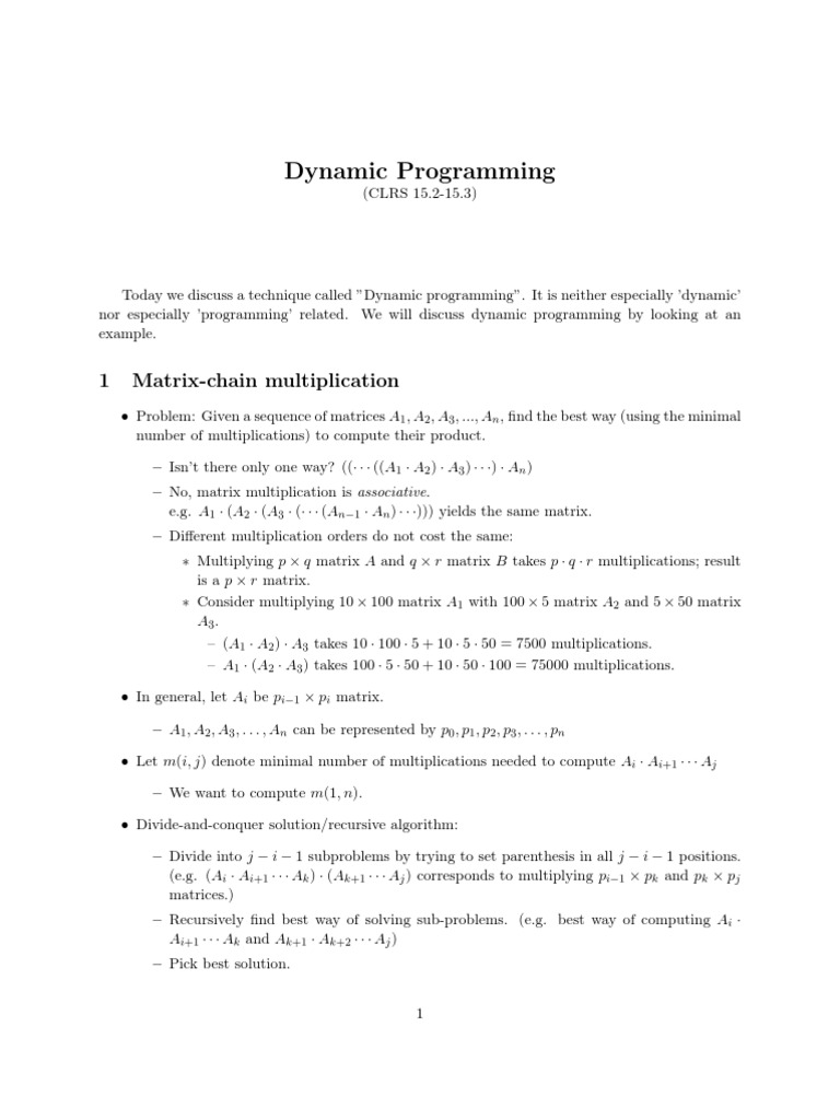 Dynamic Programming: 1 Matrix-Chain Multiplication | PDF | Matrix (Mathematics) | Multiplication