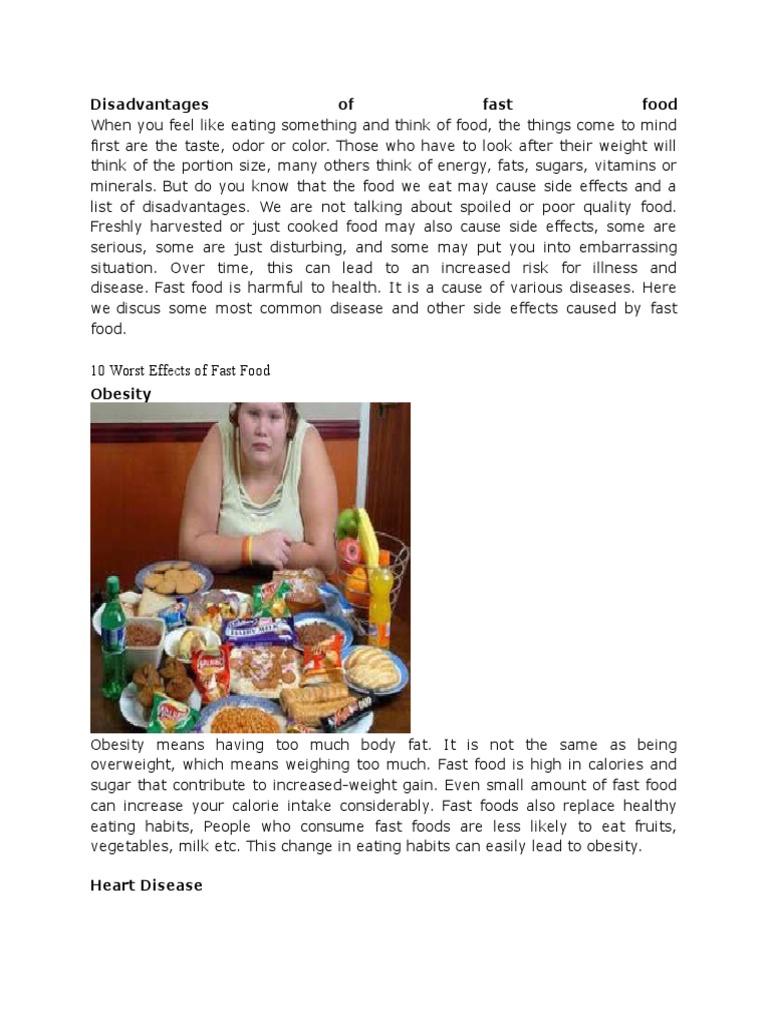 Disadvantages of Fast Food | PDF | Eating | Obesity