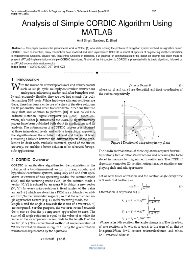 Analysis Of Simple Cordic Algorithm Using Matlab Trigonometric Functions Algorithms