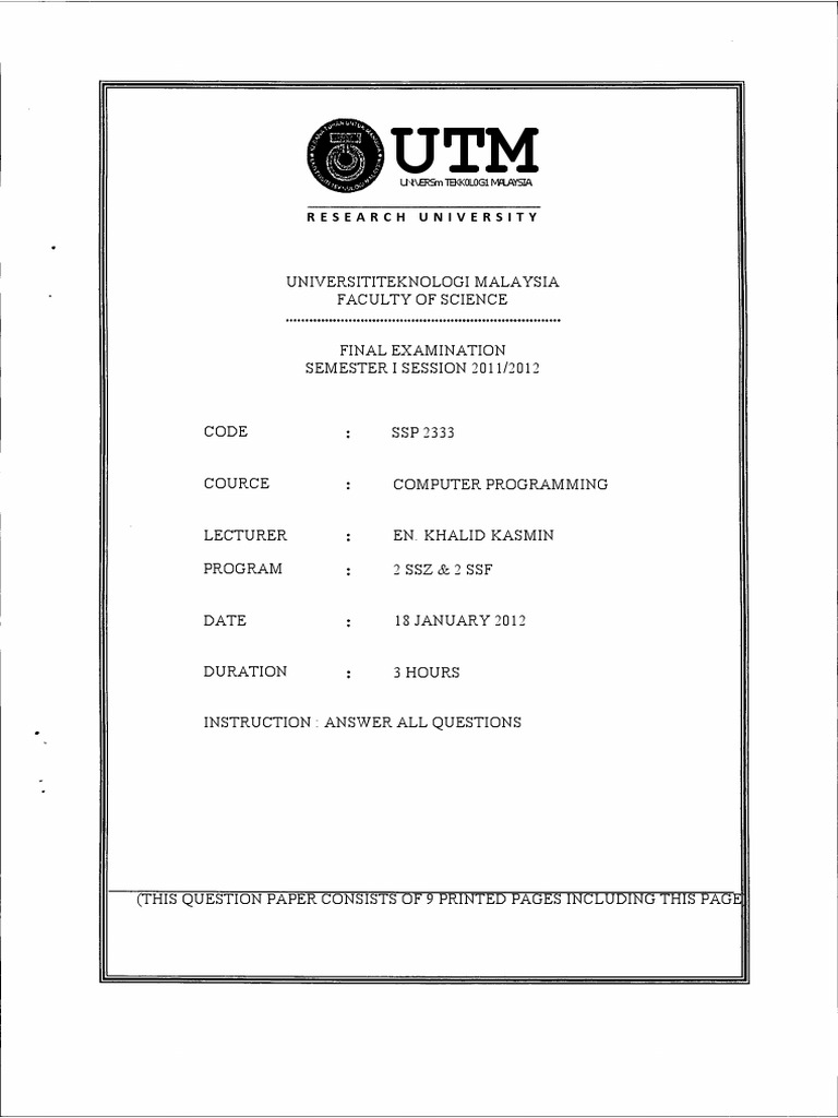 Programming 2011-2012 PDF | PDF | Integer (Computer Science) | Matrix (Mathematics)