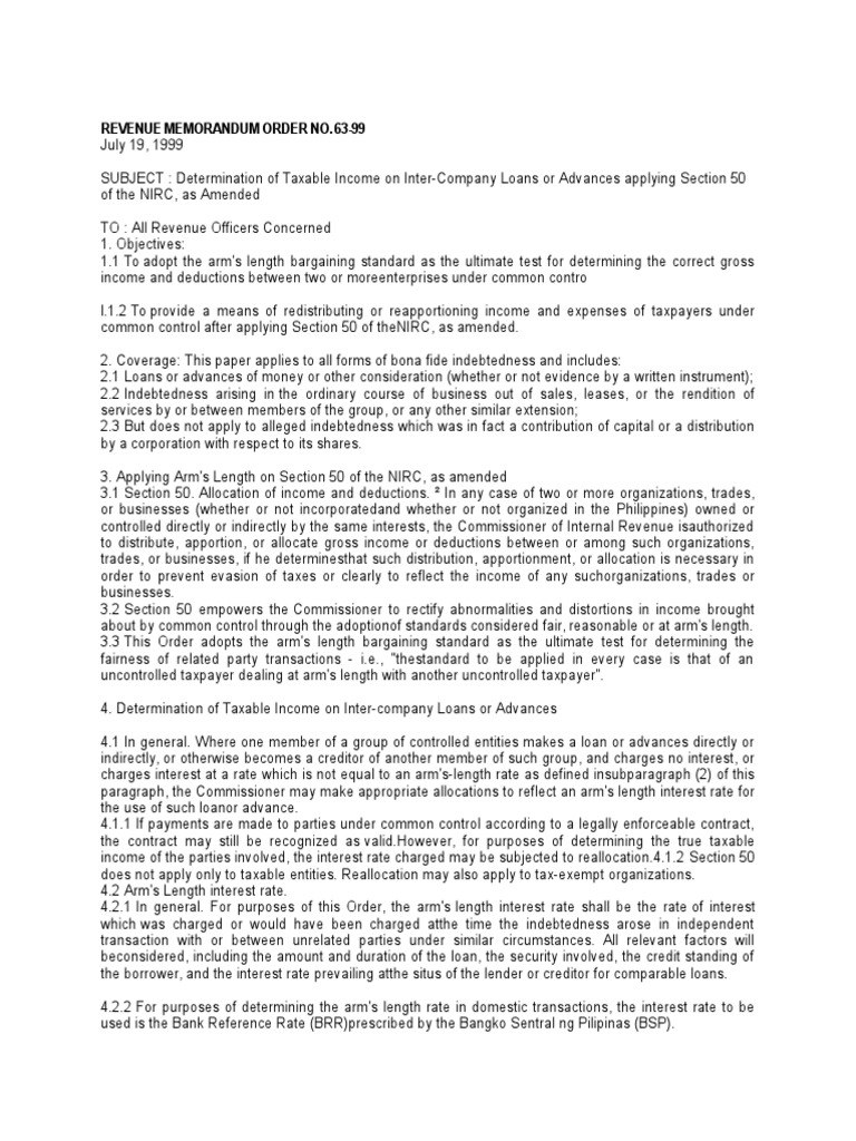 Revenue Memorandum Order 63-99 | PDF | Loans | Tax Deduction