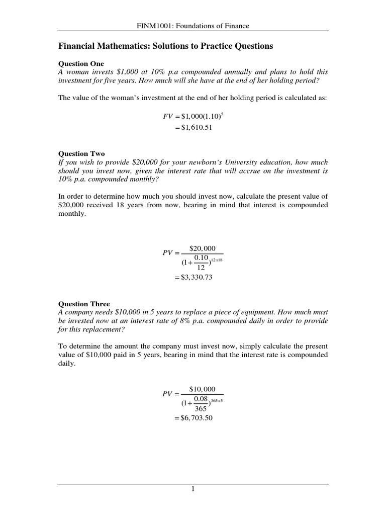 2a) Financial Mathematics Solutions to Practice Questions | Present ...