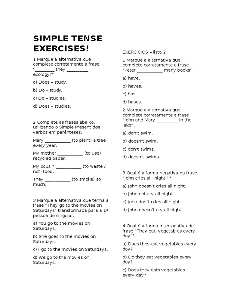 Simple Tense Exercises3 | PDF