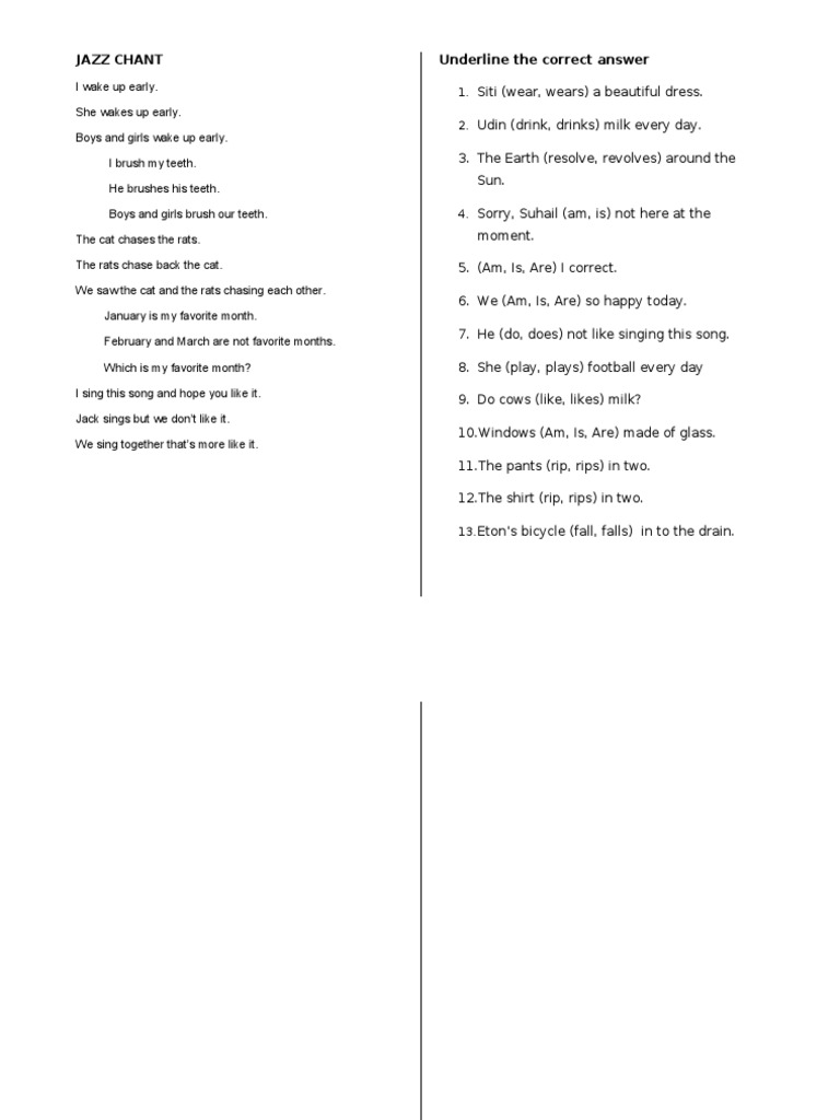 JAZZ CHANT - Simple Present Tense | PDF