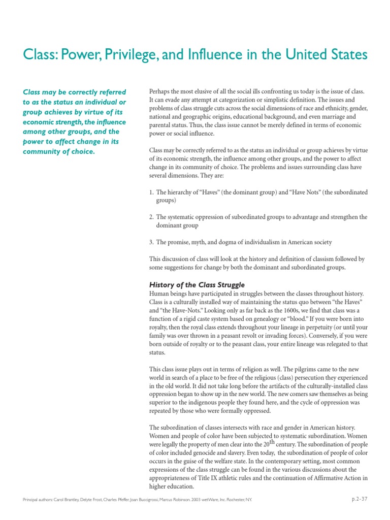 Class: Power, Privilege, and Influence | PDF | Social Stratification ...