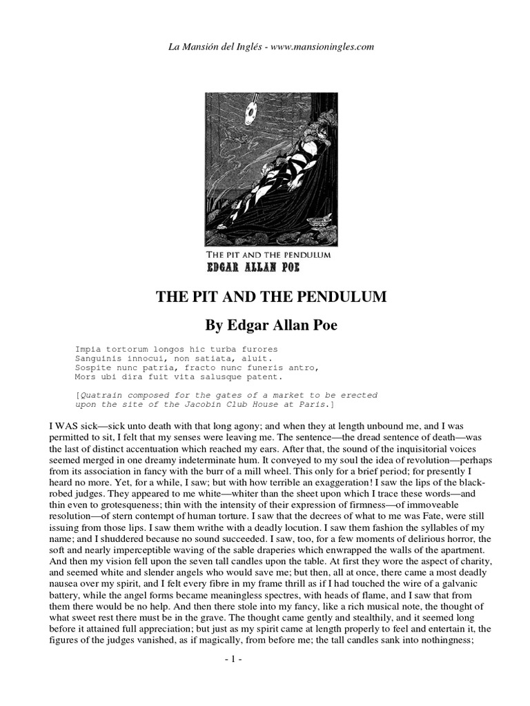 The Pit and The Pendulum by Edgar Allan Poe: Upon The Site of The ...