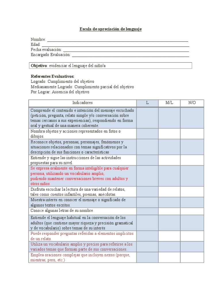Escala Lenguaje para Competencias | PDF | Palabra | Semiótica