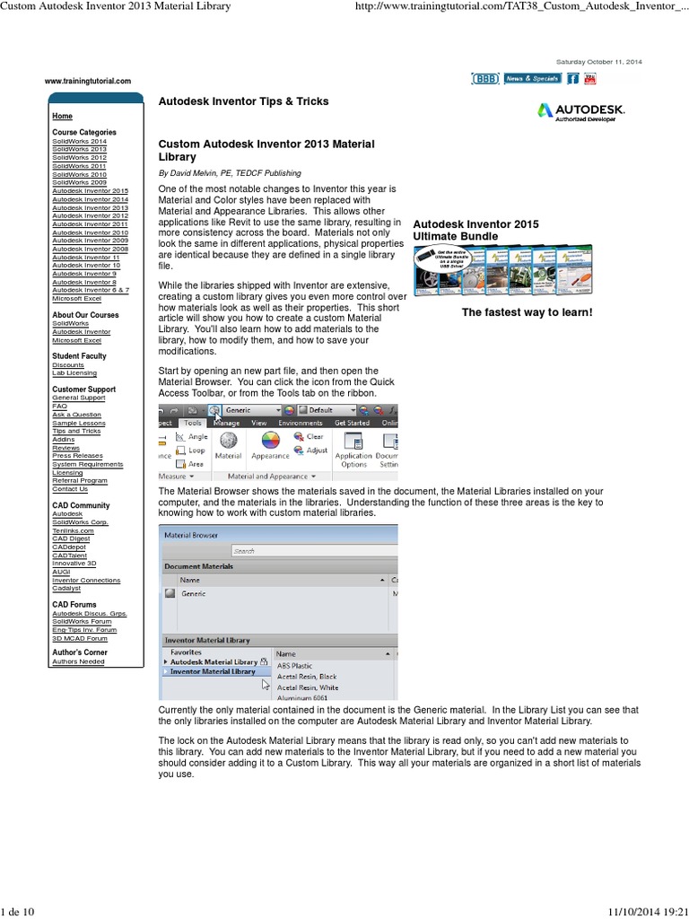 Custom Autodesk Inventor 2013 Material Library | PDF | Autodesk ...