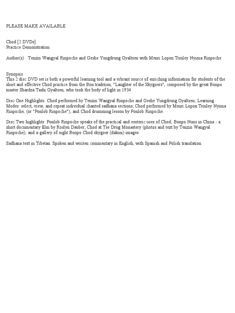 Chod Practice DVD Set by Bon Masters | PDF