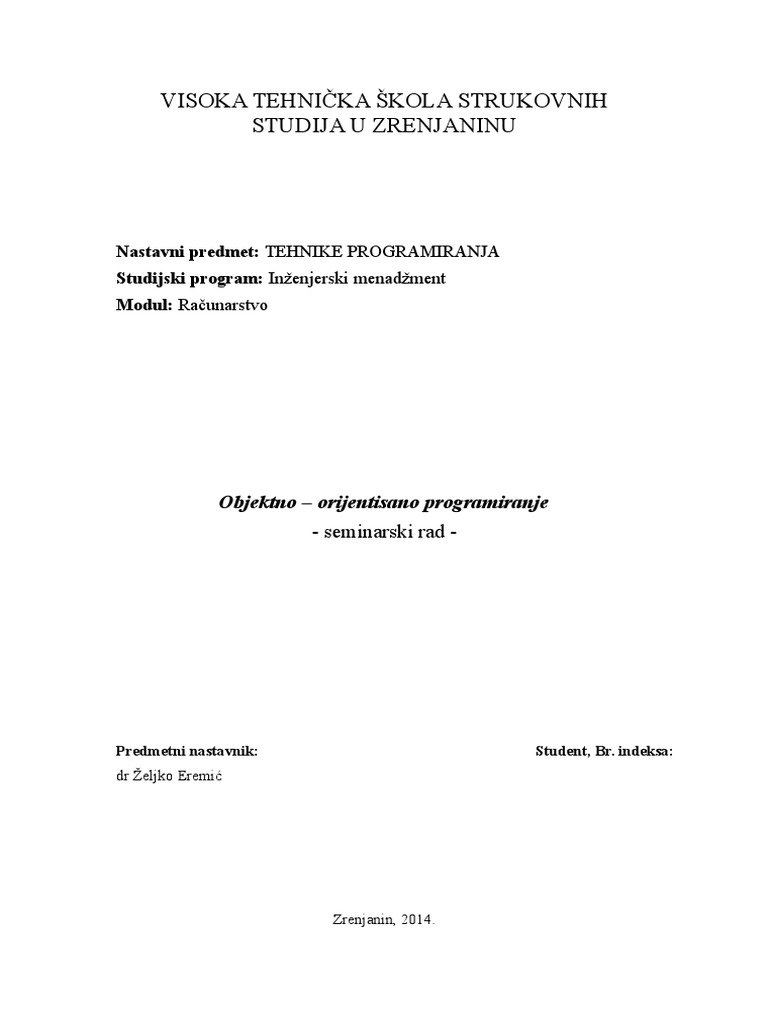 Objektno Orijentisano Programiranje | PDF