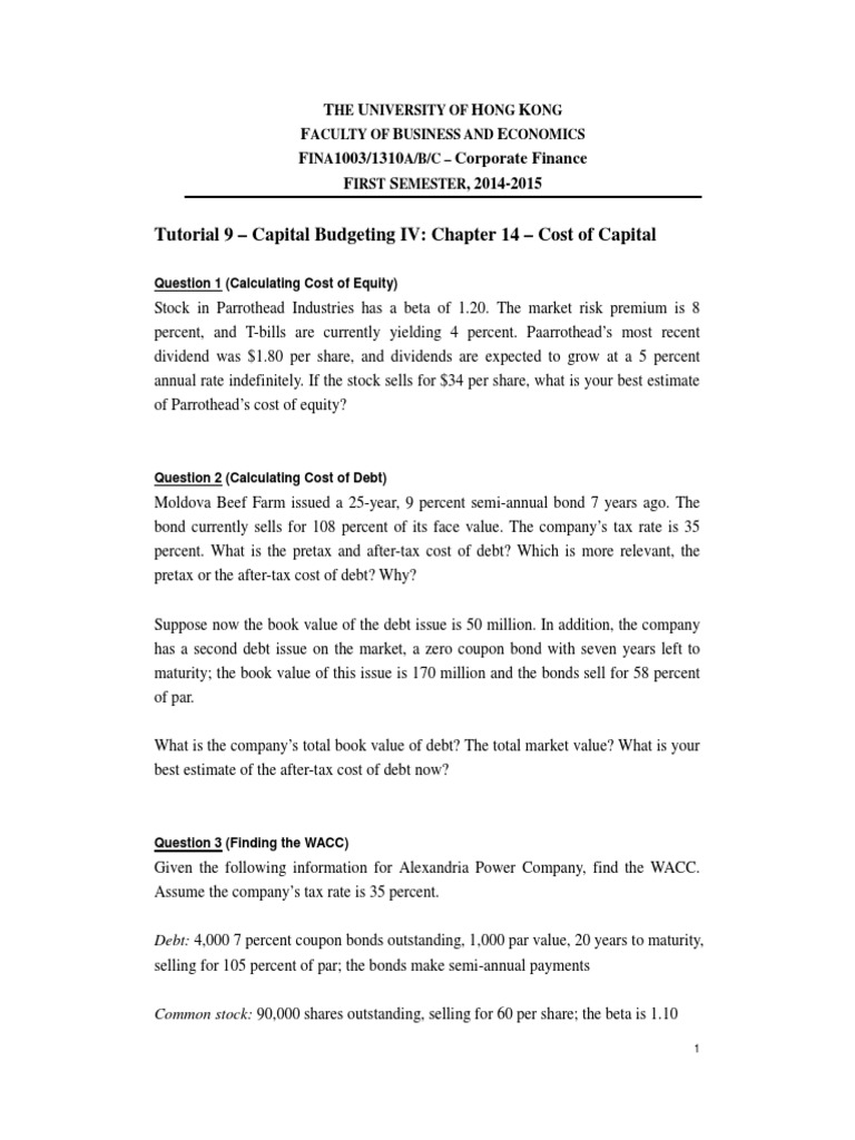 Tutorial 9 Problem Set | PDF | Cost Of Capital | Bonds (Finance)