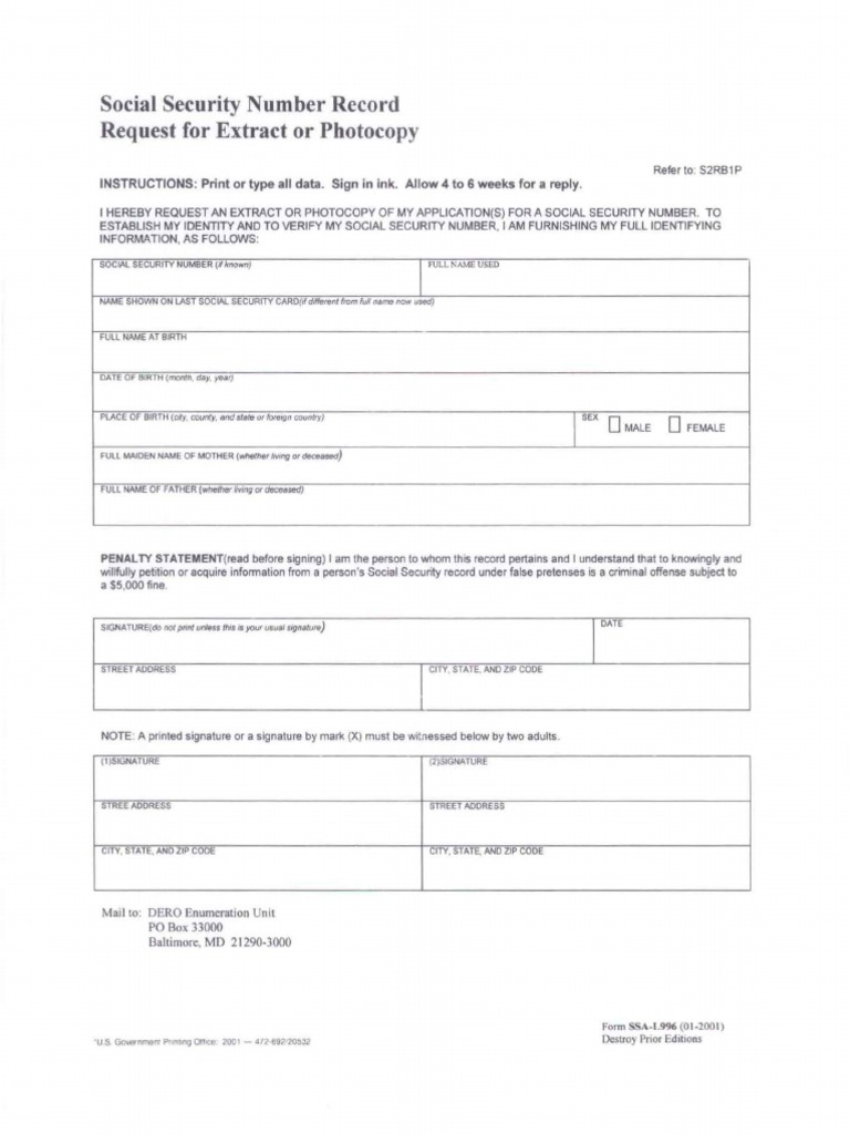 4q - Social Security SSN Record Request of Original Applicaiton | PDF