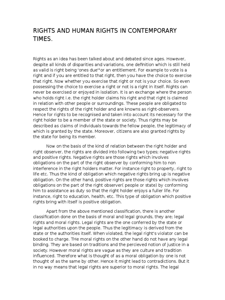 Rights and Human Rights in Contemporary Times | PDF | Natural And Legal ...