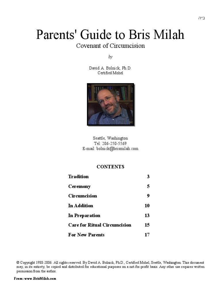 Parents Guide To Bris Mila | PDF | Circumcision | Jewish Law And Rituals
