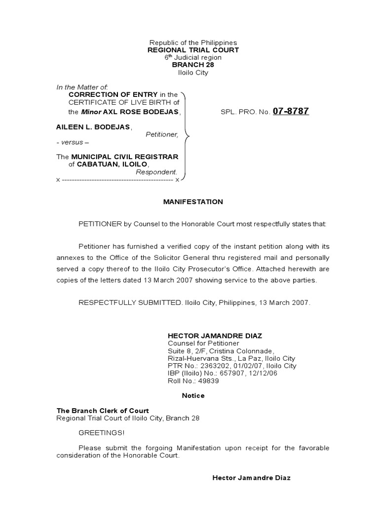 Manifestation Letter To SolGen | PDF