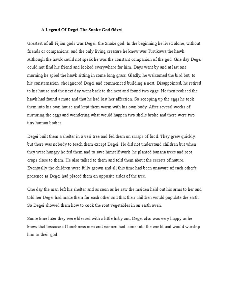 A Legend of Degei The Snake God Fiji | PDF | Home & Garden