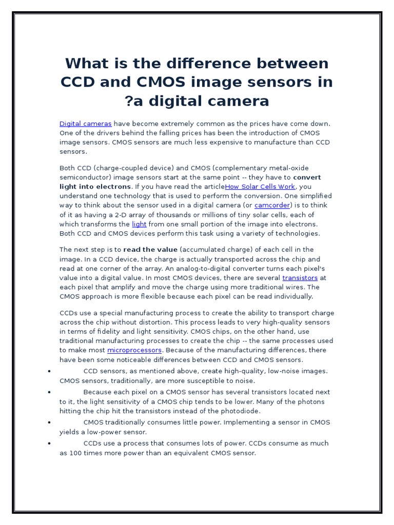 What Is The Difference Between CCD and Cmos Image Sensors in A Digital ...