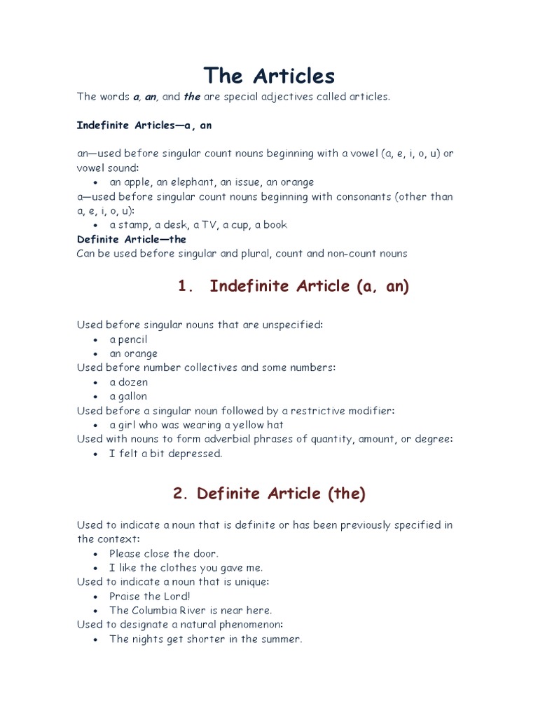 The Articles Lesson | PDF | Grammatical Number | Noun