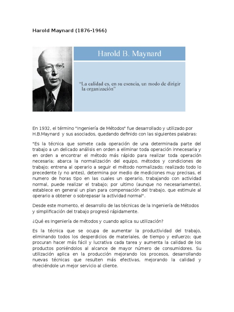 Harold Maynard y La Ing de Métodos | PDF | Ingeniería | Calidad (comercial)