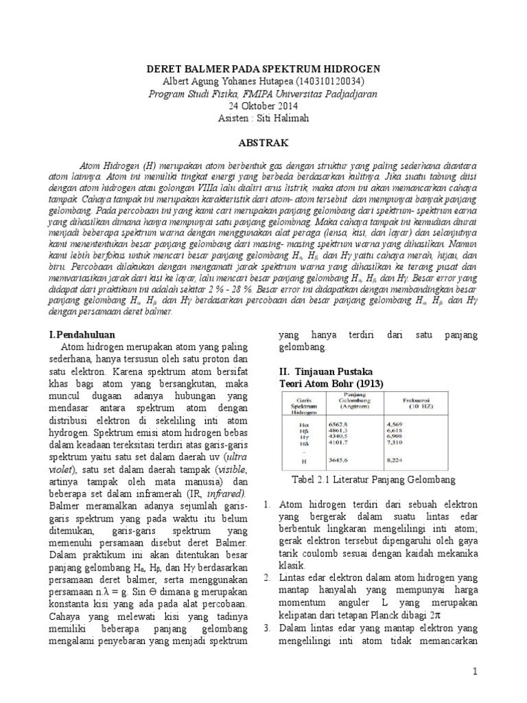 Deret Balmer: Spektrum Hidrogen | PDF