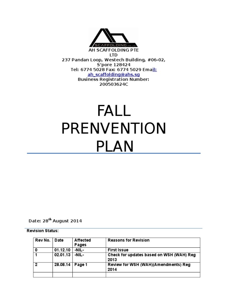 Fall Prevention Plan for Scaffolding | PDF | Personal Protective ...