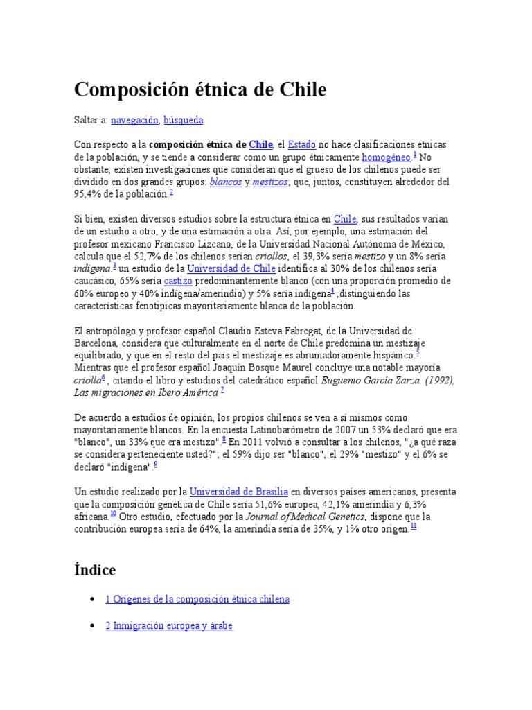 Composición Étnica de Chile | PDF | Grupos étnicos | Sociedad de las ...