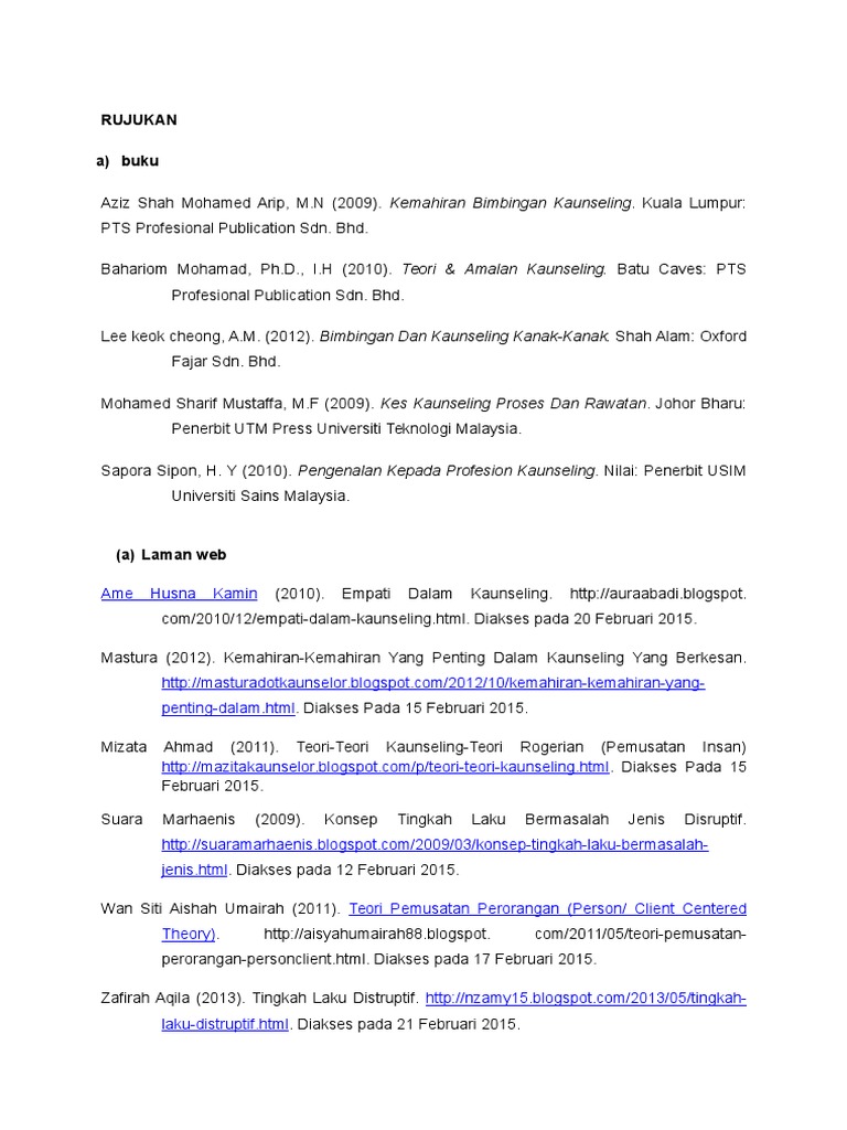 Format Penulisan Rujukan Edu Kaunseling | PDF