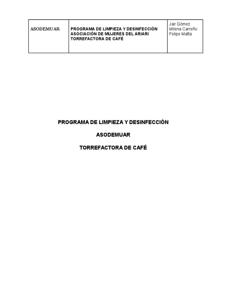 Programa Limpieza y Desinfeccion | PDF | Detergente | café