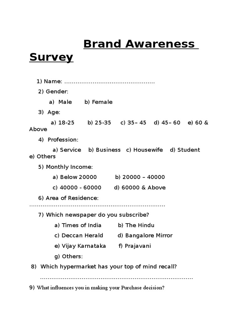Brand Awareness Survey | PDF | Business