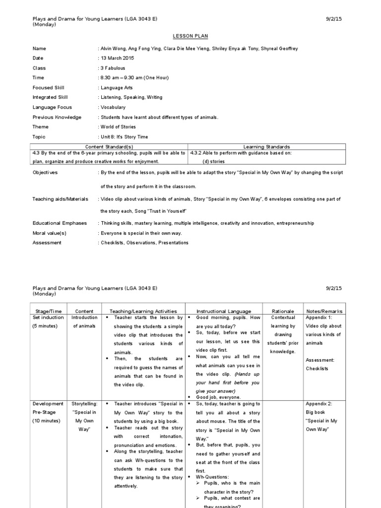 Adapting Stories Through Drama: A Lesson Plan for Developing Students ...