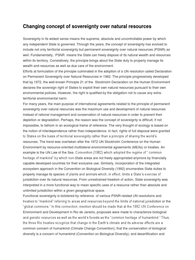 Changing Concept of Sovereignty Over Natural Resources | PDF ...