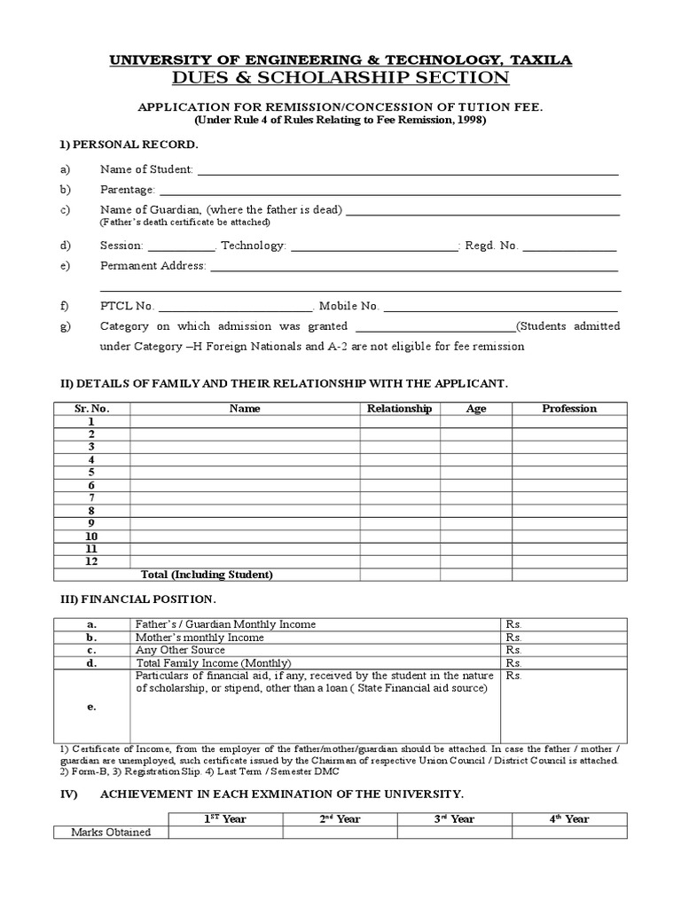 Fee Concession Form | PDF | Government | Business