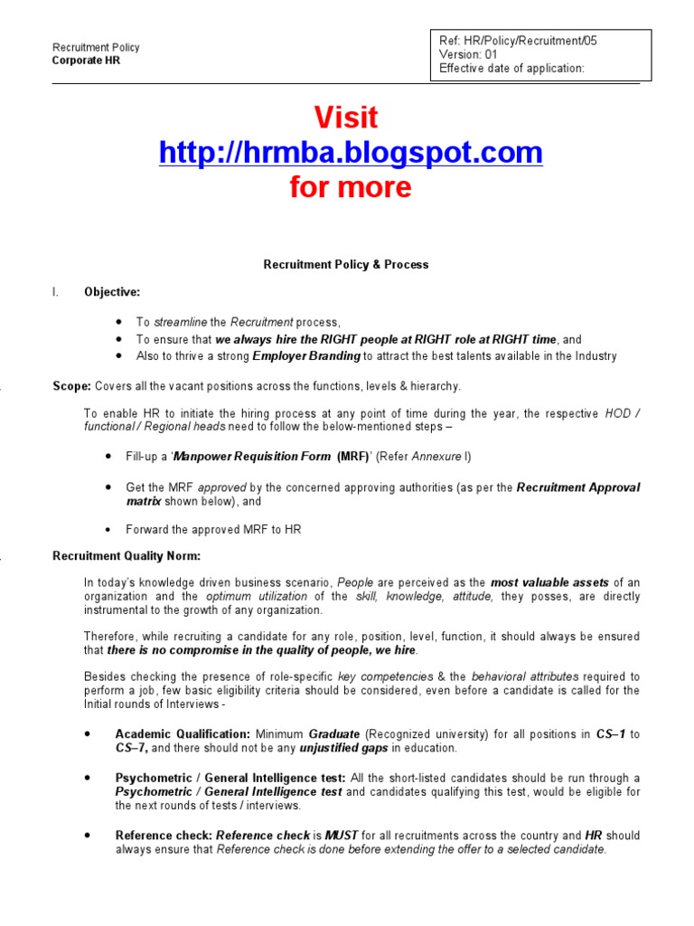 Recruitment Policy | PDF | Recruitment | Human Resources