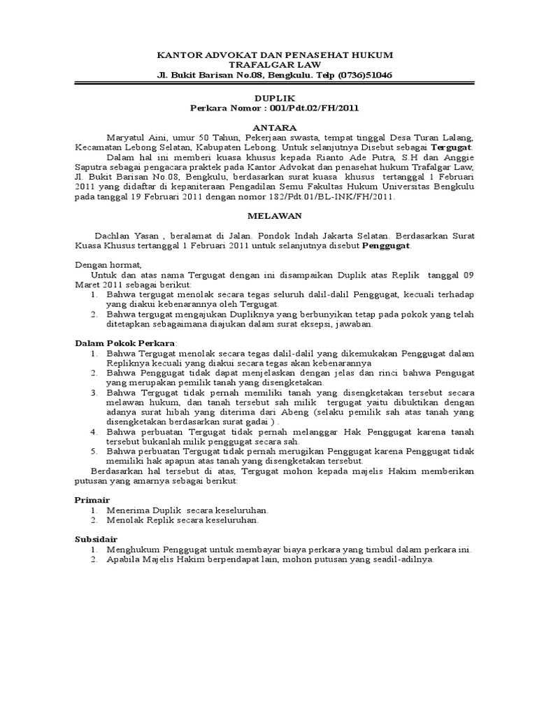 Duplik Perdata Jadi | PDF