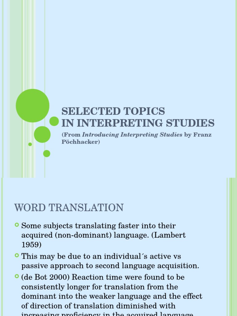 Selected Topics in Interpreting Studies | PDF | Language Interpretation ...