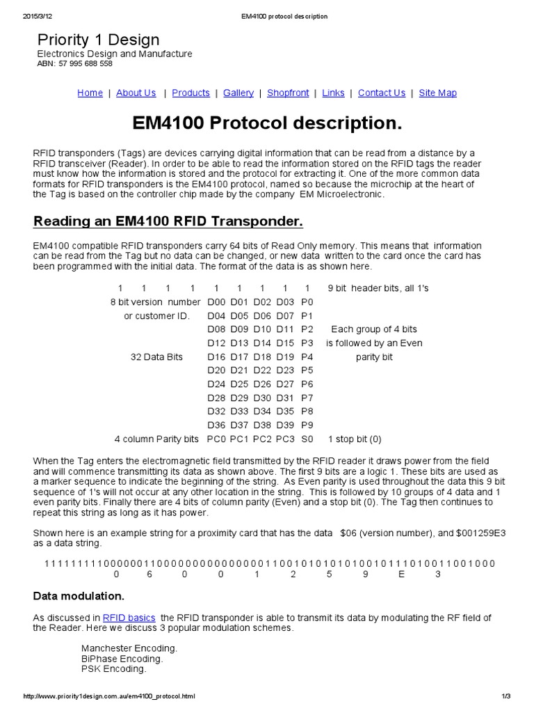 EM4100 Protocol Description | Radio Frequency Identification ...