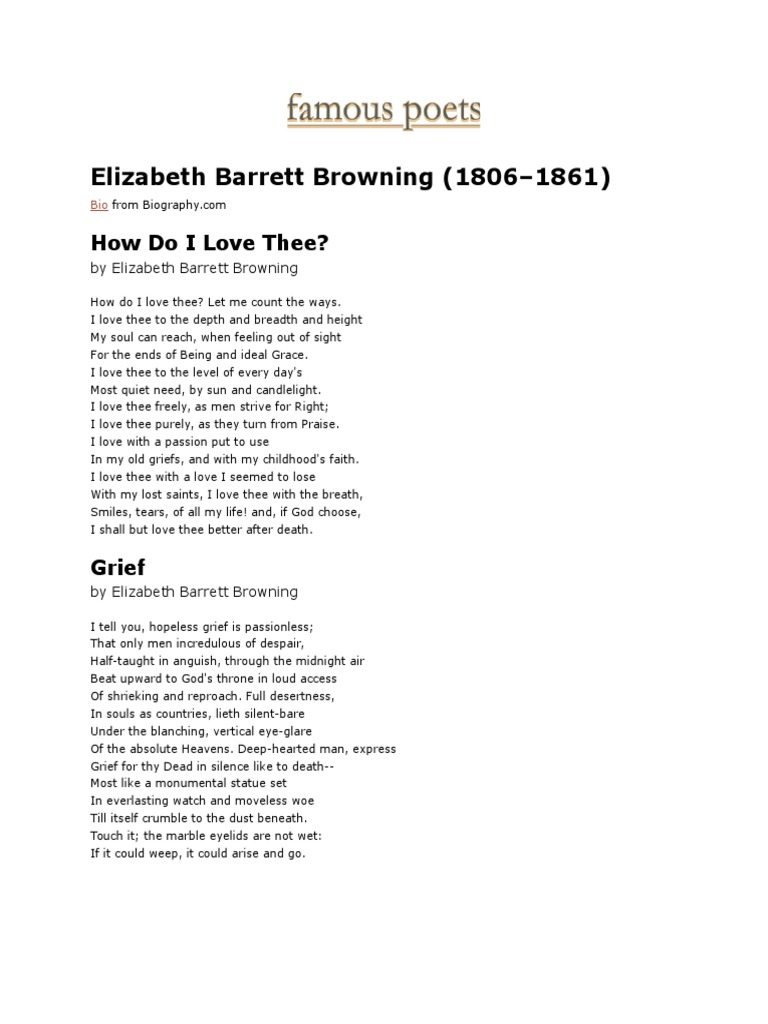 Elizabeth Barrett Browning (1806-1861) : How Do I Love Thee? | PDF